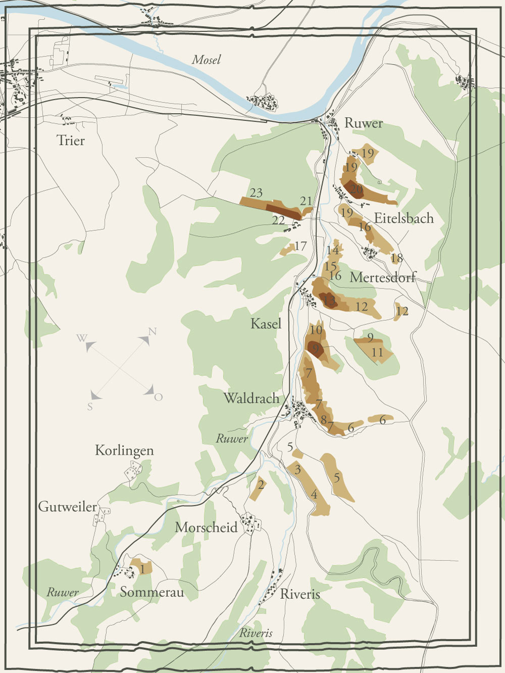 Weinbaukarte der Ruwer | die Toplagen der Region!